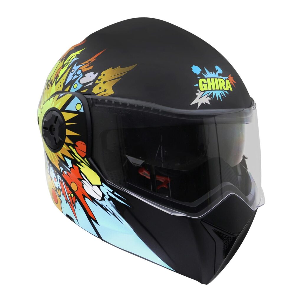 CASCO GHIRA GH-KIDS NEGRO AMARILLO MATE COMIC ABATIBLE SVS - SUPERMOTO